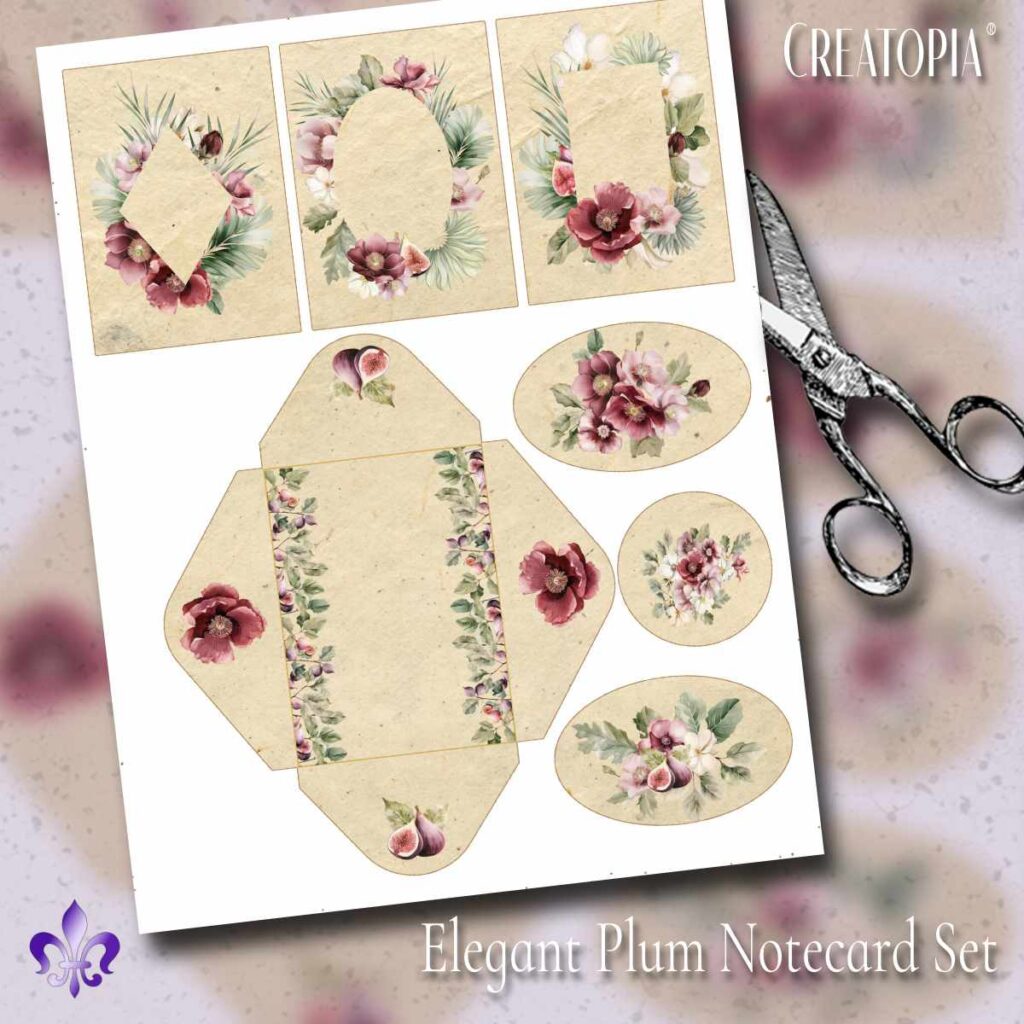 Elegant Plum Notecard Printable Set – Fig and Floral Cards with ...